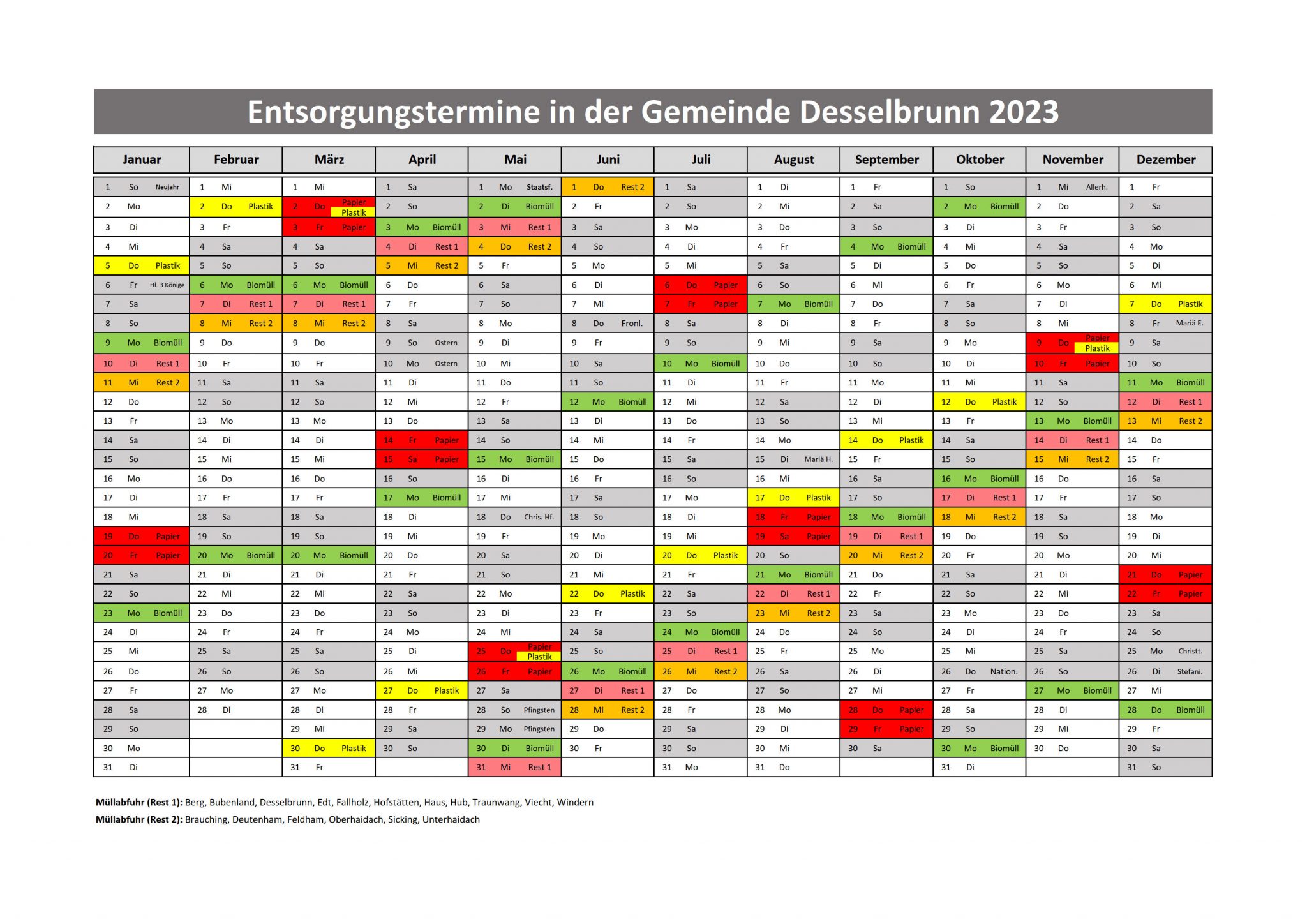 Entsorgungstermine 2023 | SPÖ Desselbrunn